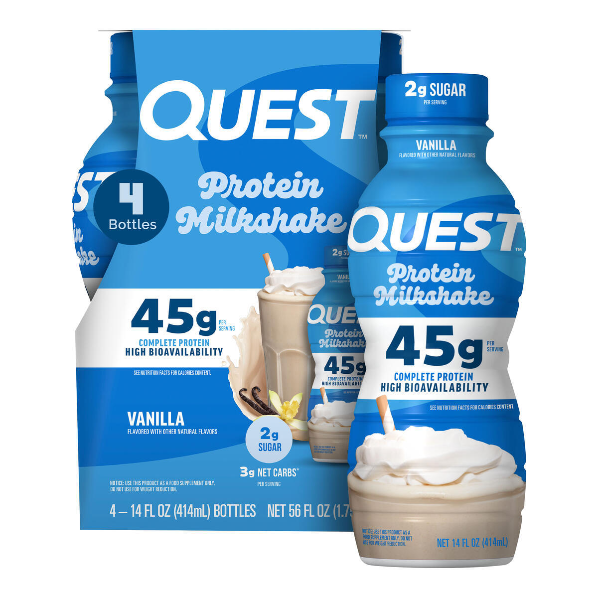 Quest Nutrition 45g Protein Milkshake, 14 fl oz(4 pack)
