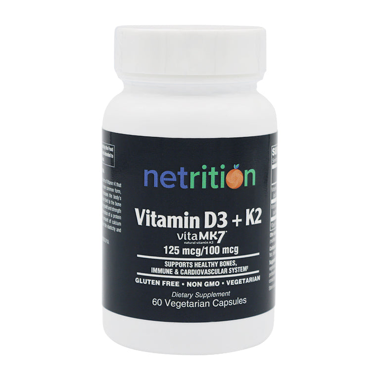 Vitamin D3 + K2 5000IU/100mcg by Netrition, 60 vegetarian capsules