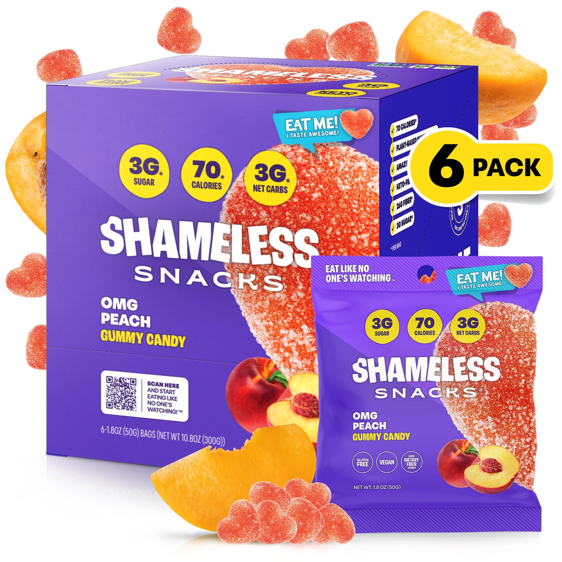Shameless Snacks Gummy Candy - OMG Peach